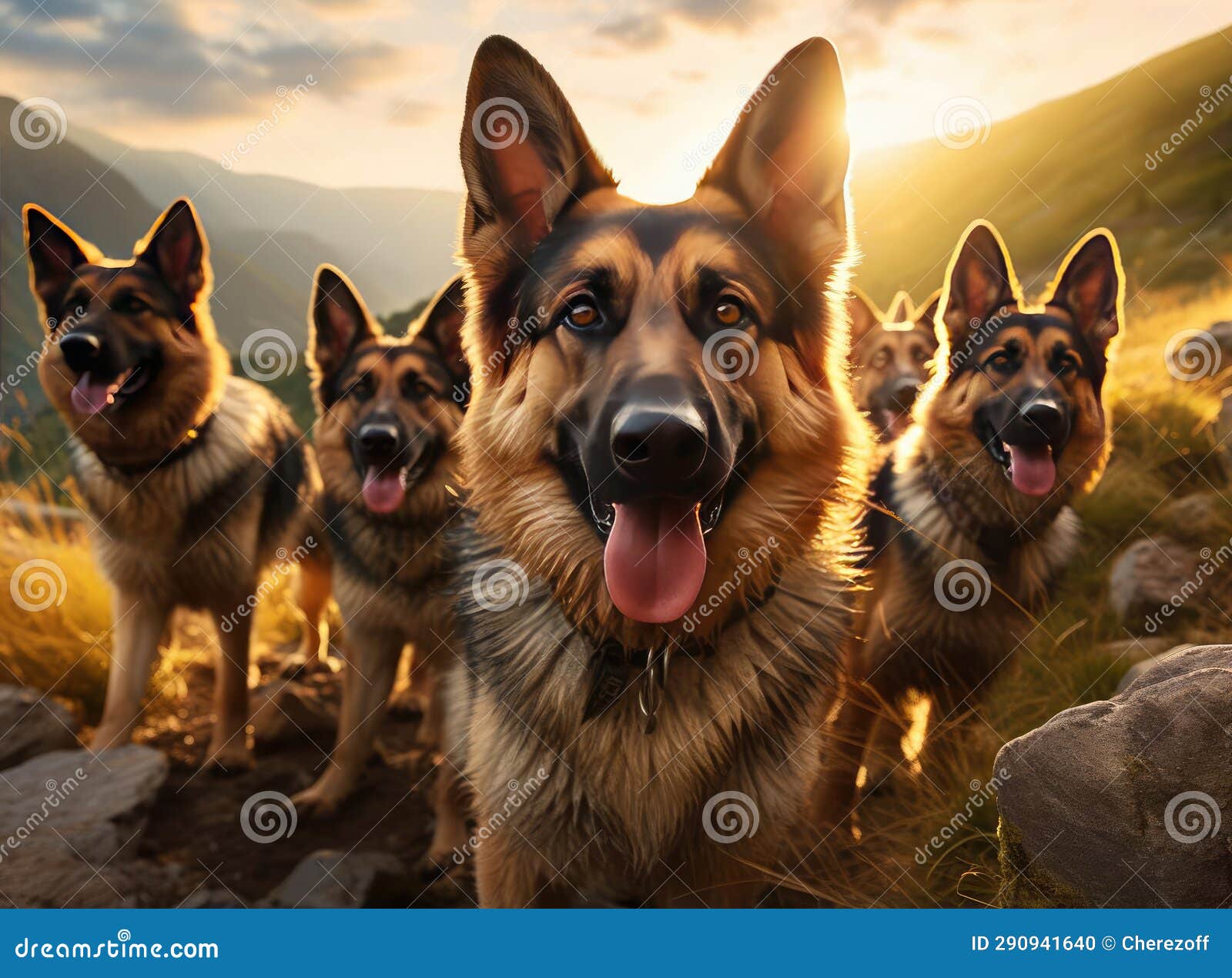 A Group of German Shepherds Stock Photo - Image of young, yard: 290941640