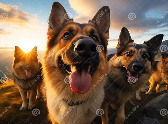 A Group of German Shepherds Stock Photo - Image of animal, nature ...