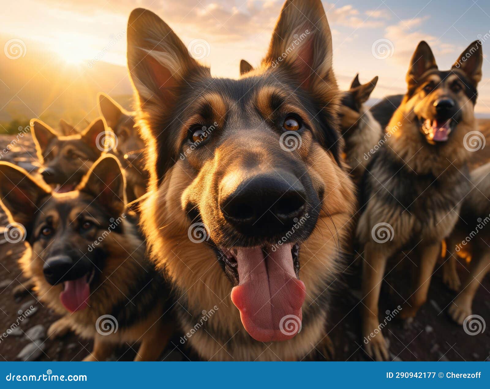 A Group of German Shepherds Stock Image - Image of young, looking ...