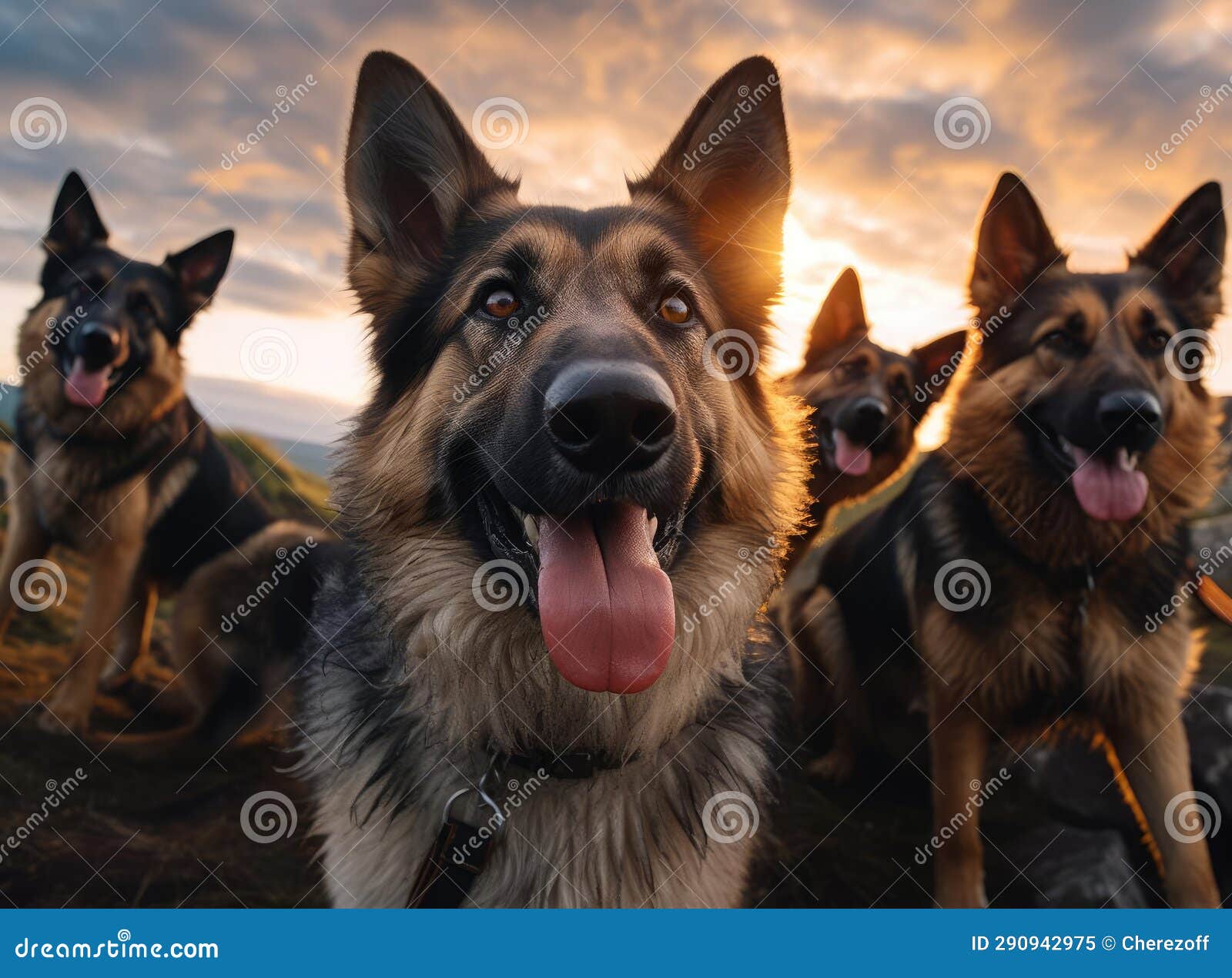 A Group of German Shepherds Stock Image - Image of friendly, cute ...