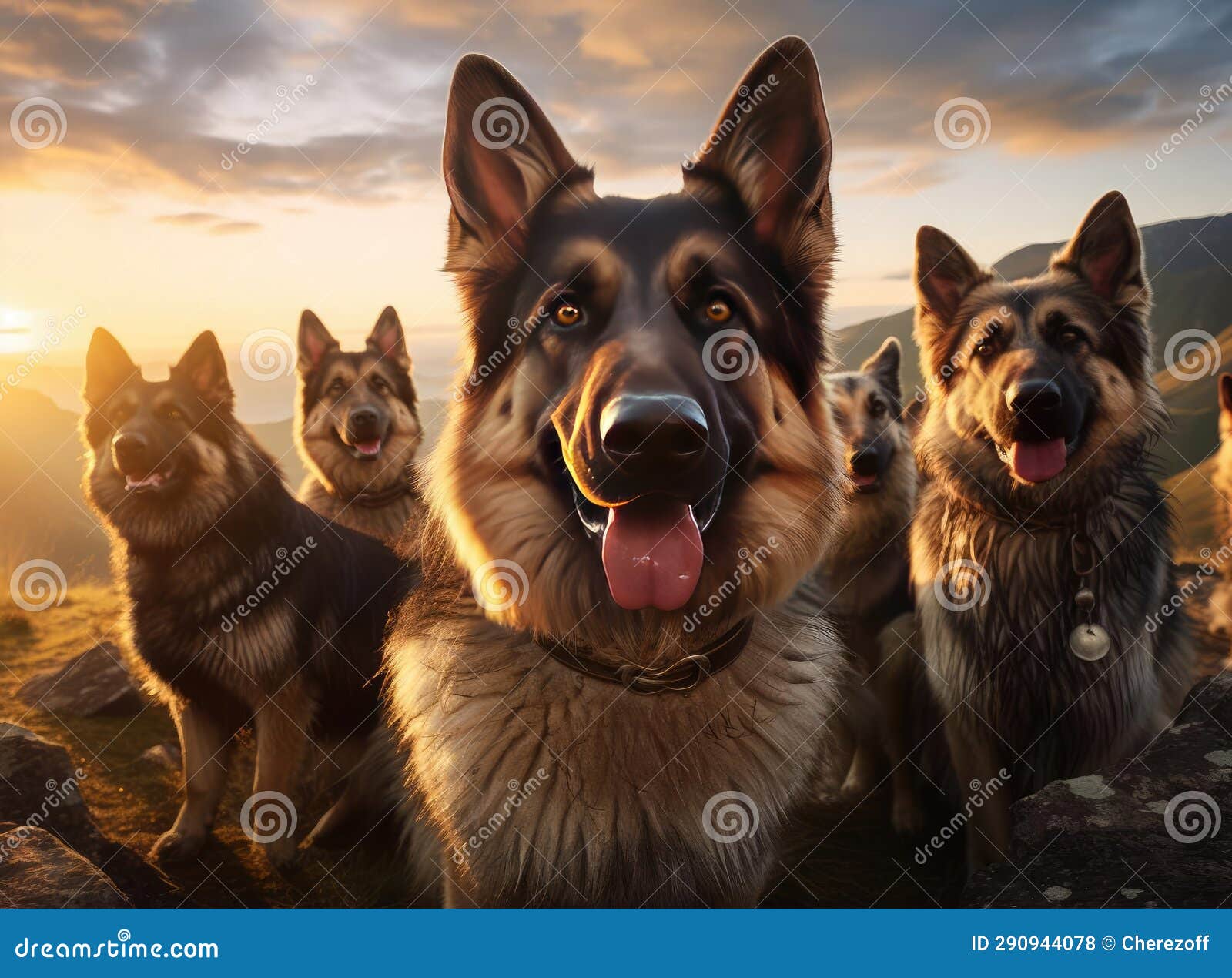 A Group of German Shepherds Stock Photo - Image of friendly, looking ...