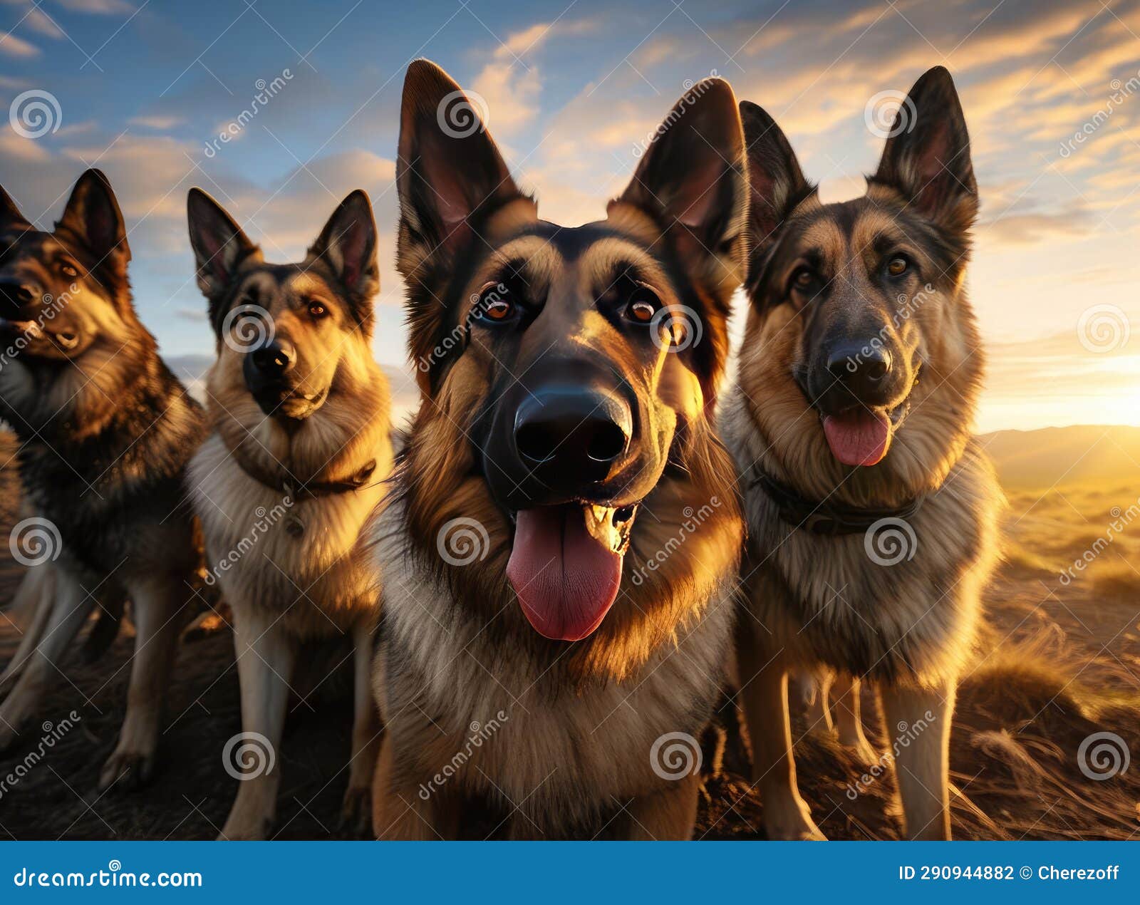 A Group of German Shepherds Stock Photo - Image of domestic, pedigree ...