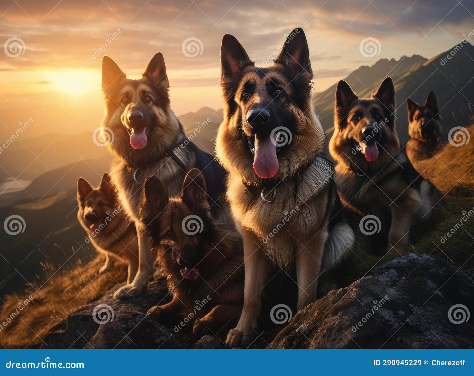 A Group of German Shepherds Stock Image - Image of domestic, yard ...