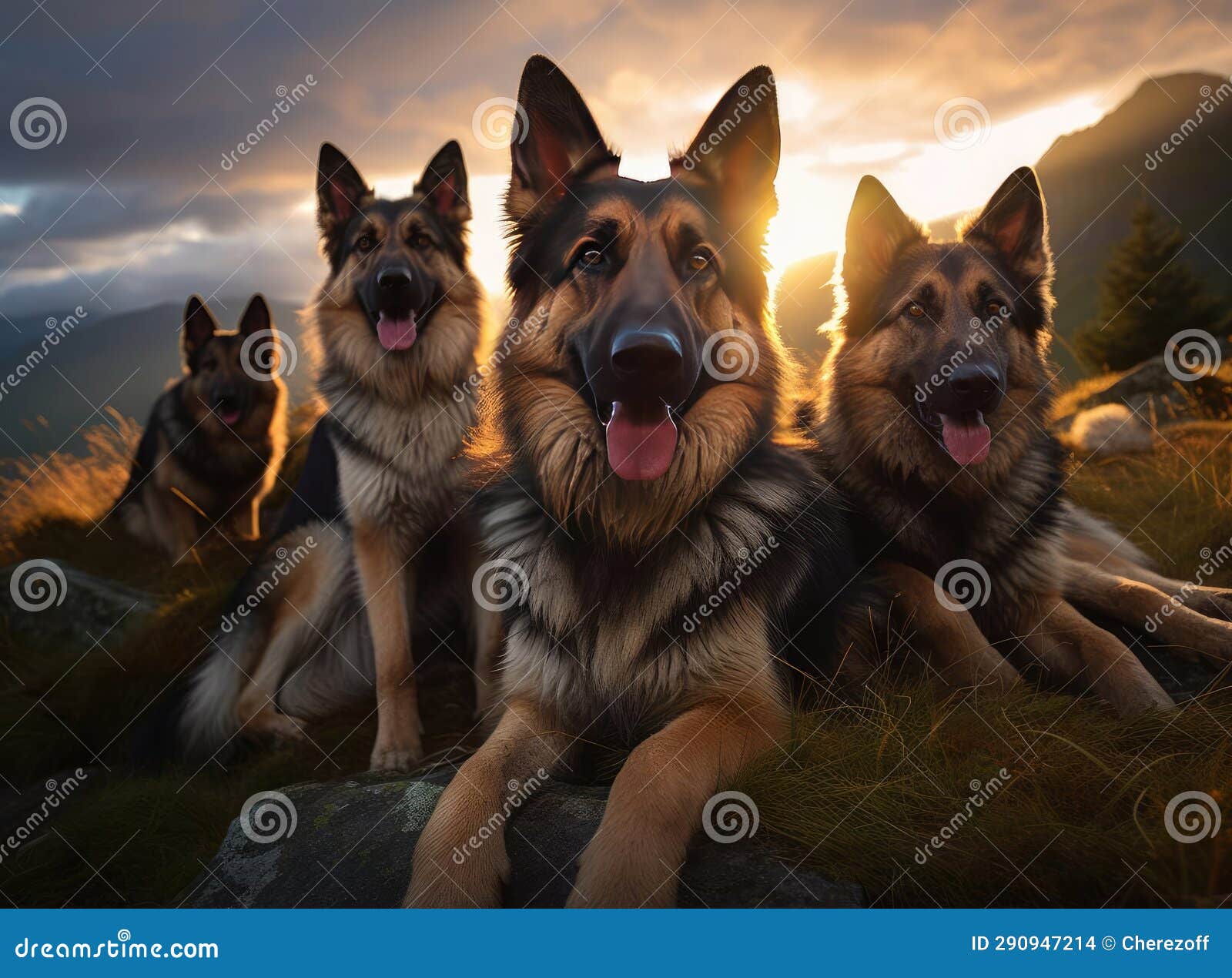 A Group of German Shepherds Stock Photo - Image of puppy, playful ...