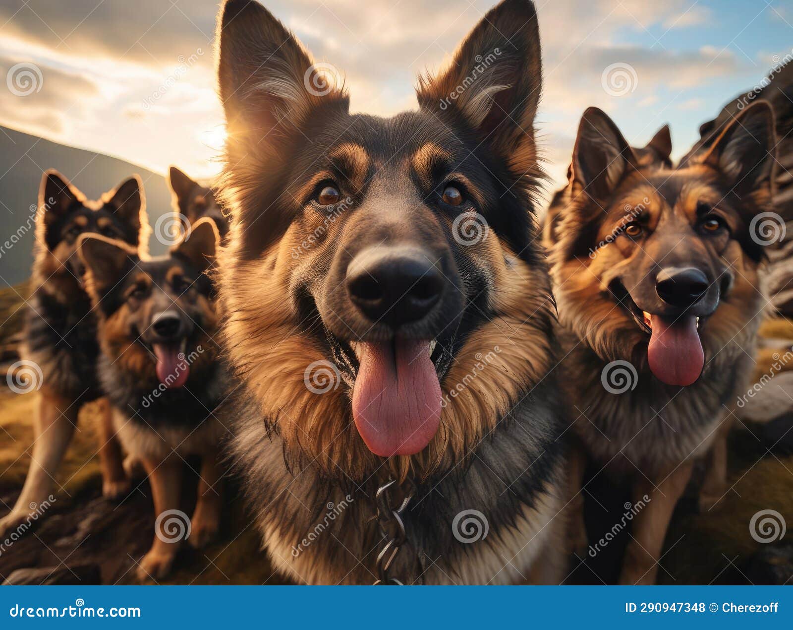 A Group of German Shepherds Stock Photo - Image of purebred, hair ...