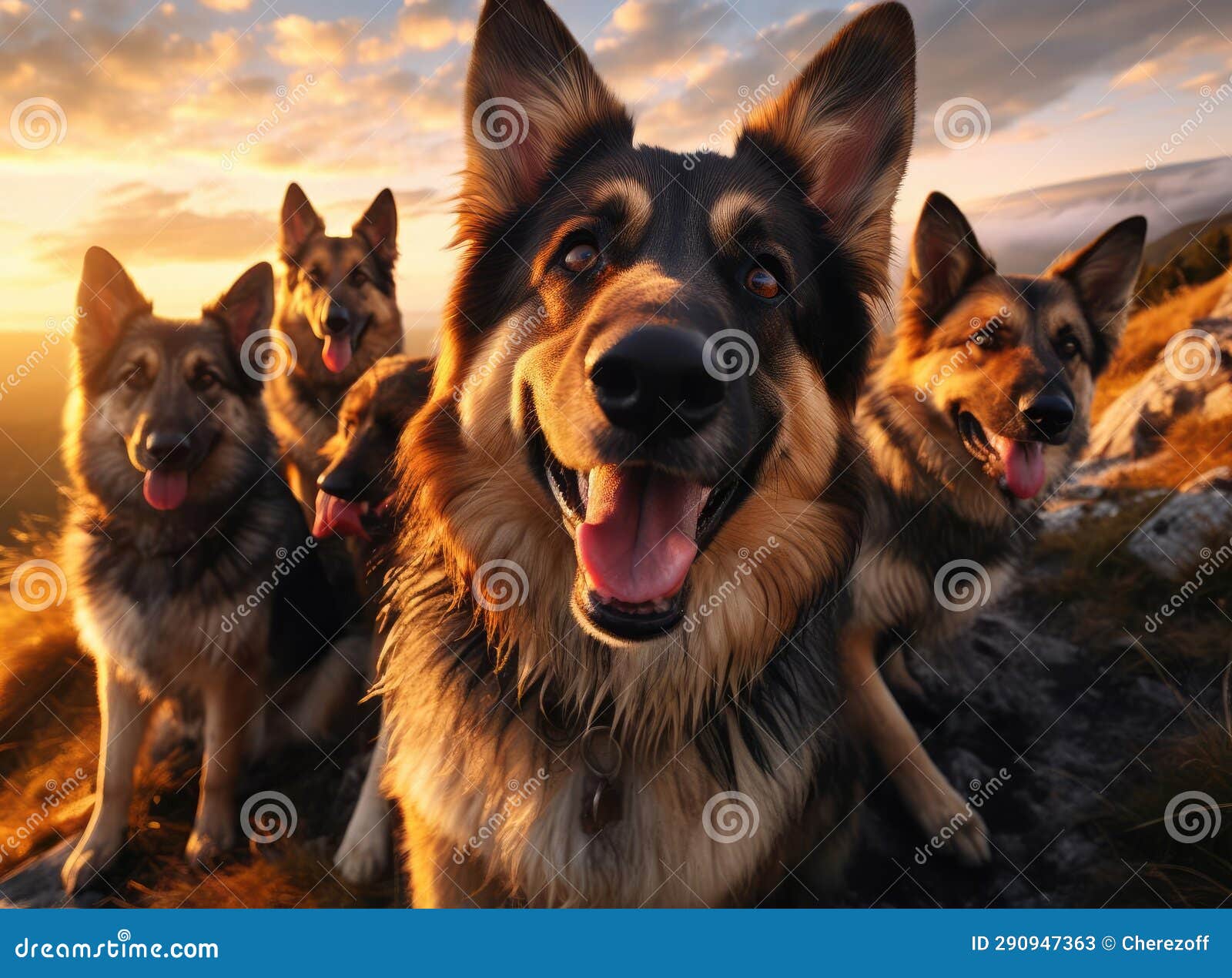 A Group of German Shepherds Stock Image - Image of adorable, nature ...