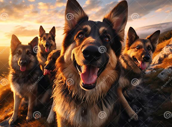 A Group of German Shepherds Stock Image - Image of adorable, nature ...