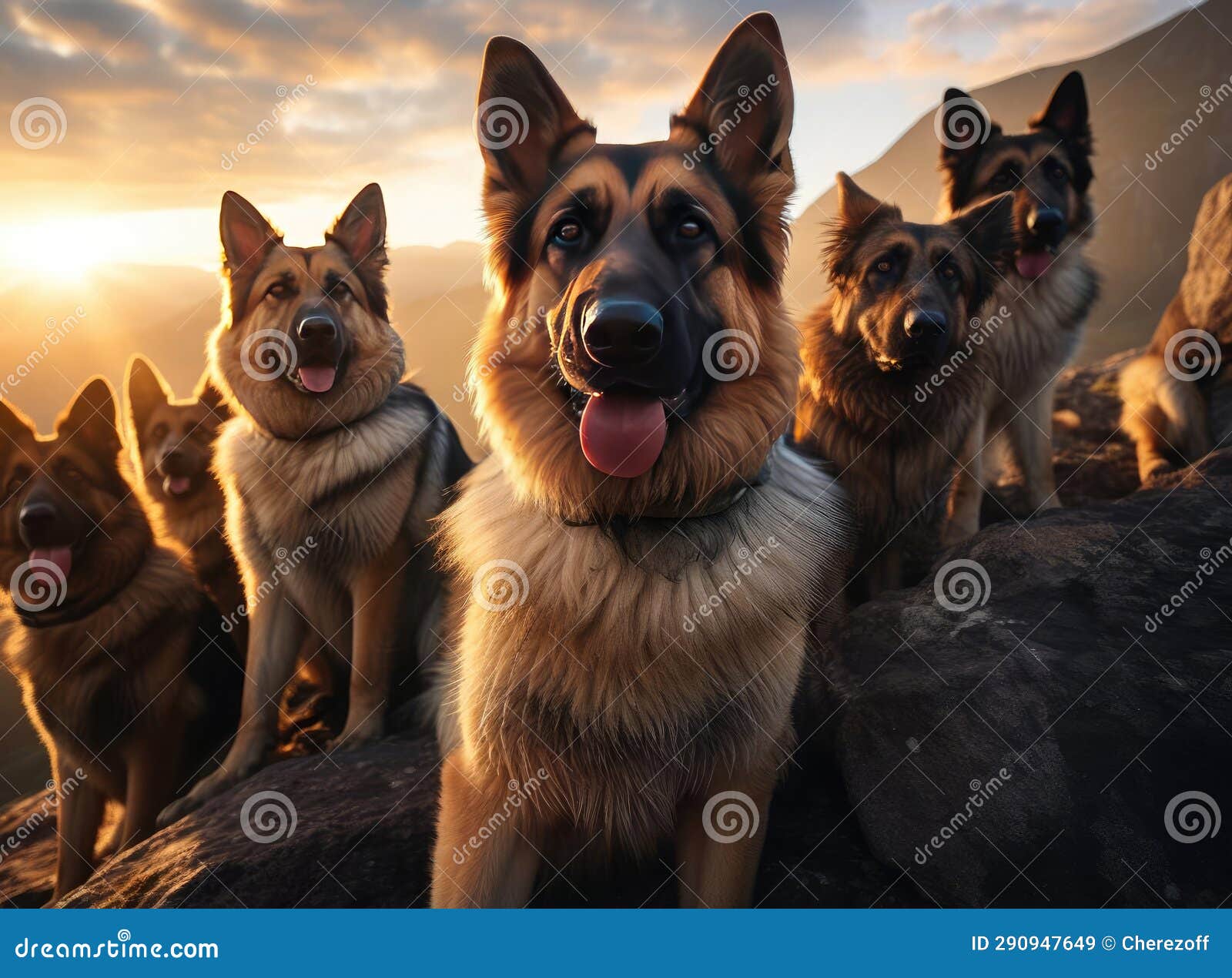 A Group of German Shepherds Stock Image - Image of sitting, family ...
