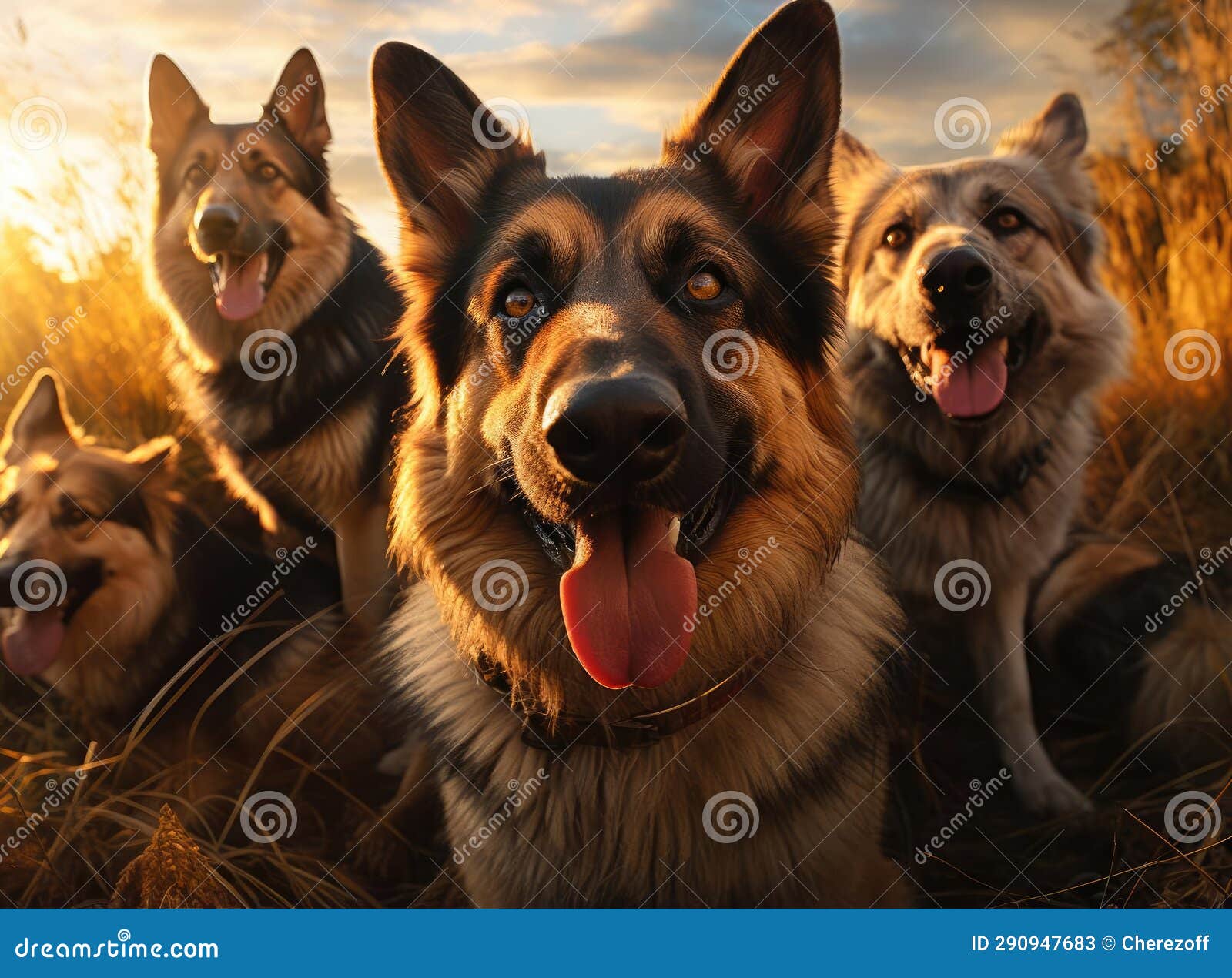 A Group of German Shepherds Stock Image - Image of group, looking ...