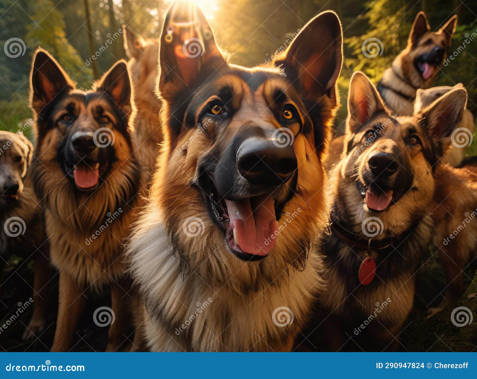 A Group of German Shepherds Stock Photo - Image of friendship, hair ...