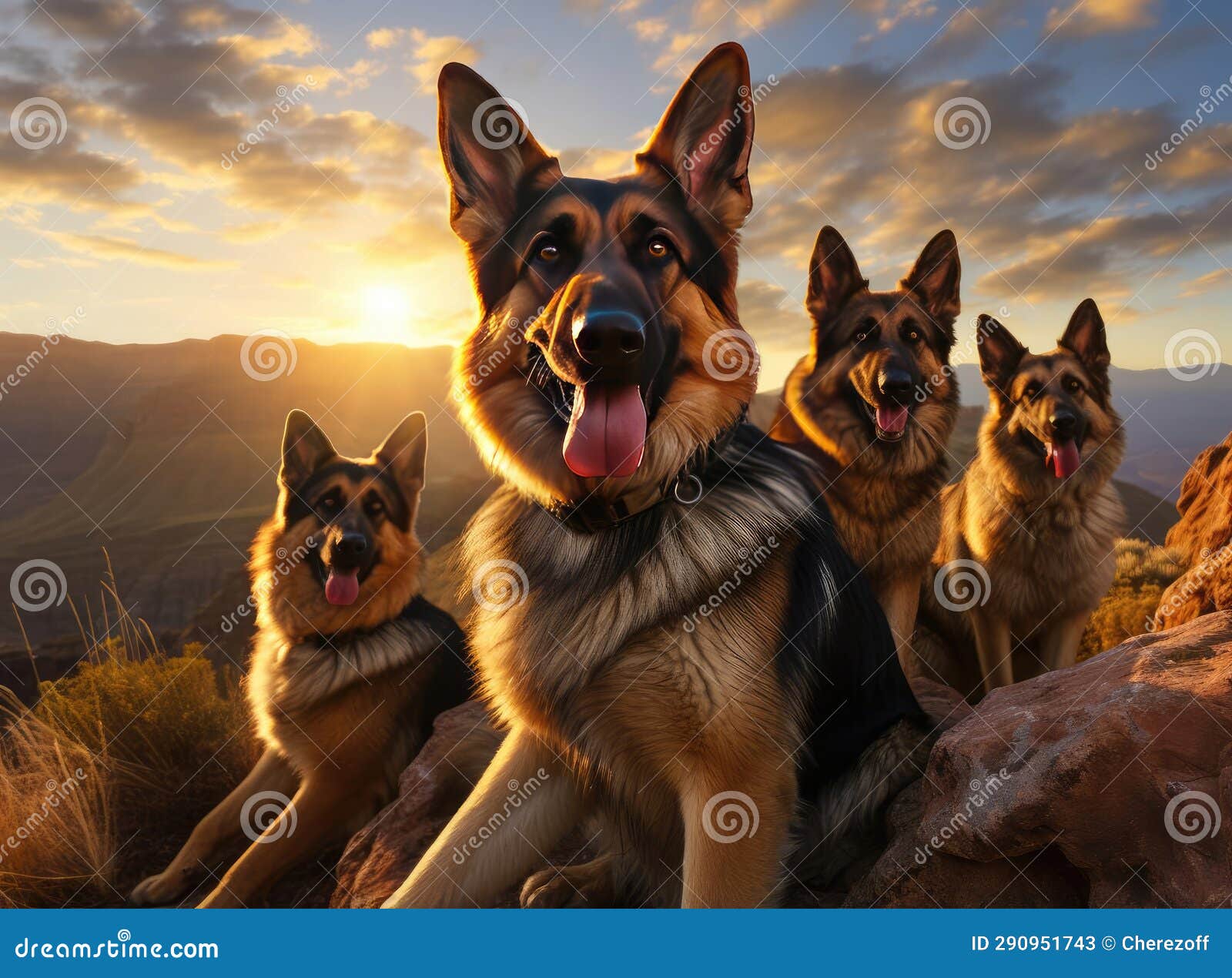 A Group of German Shepherds Stock Image - Image of mammal, family ...