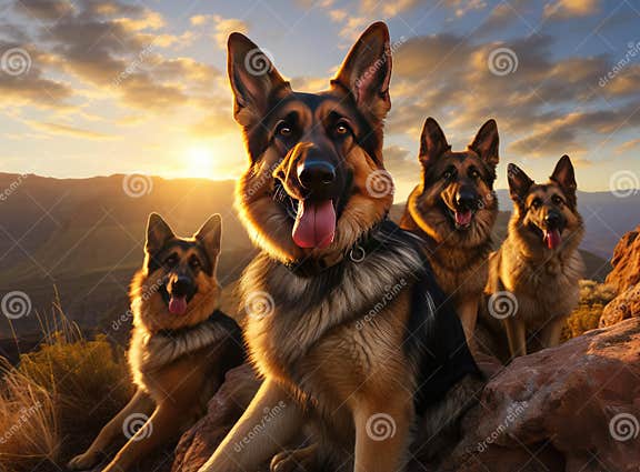 A Group of German Shepherds Stock Image - Image of mammal, family ...