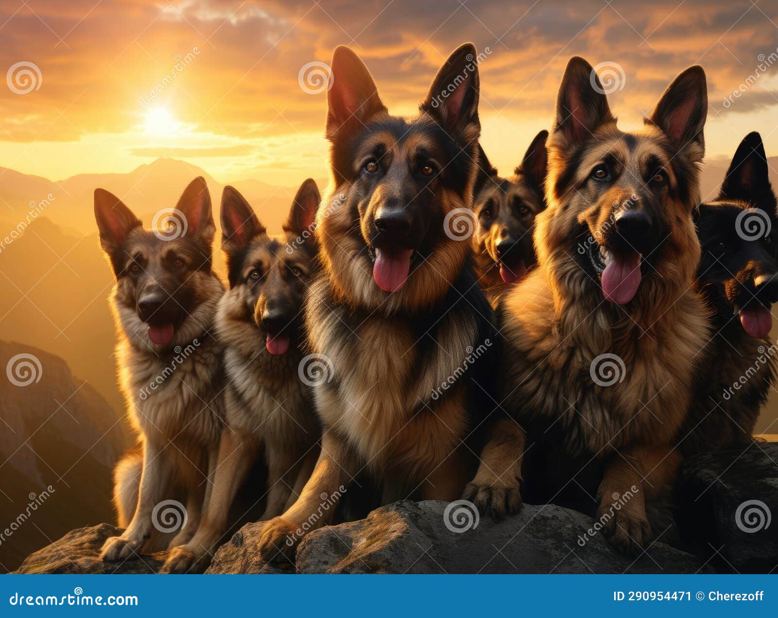 A Group of German Shepherds Stock Image - Image of funny, background ...
