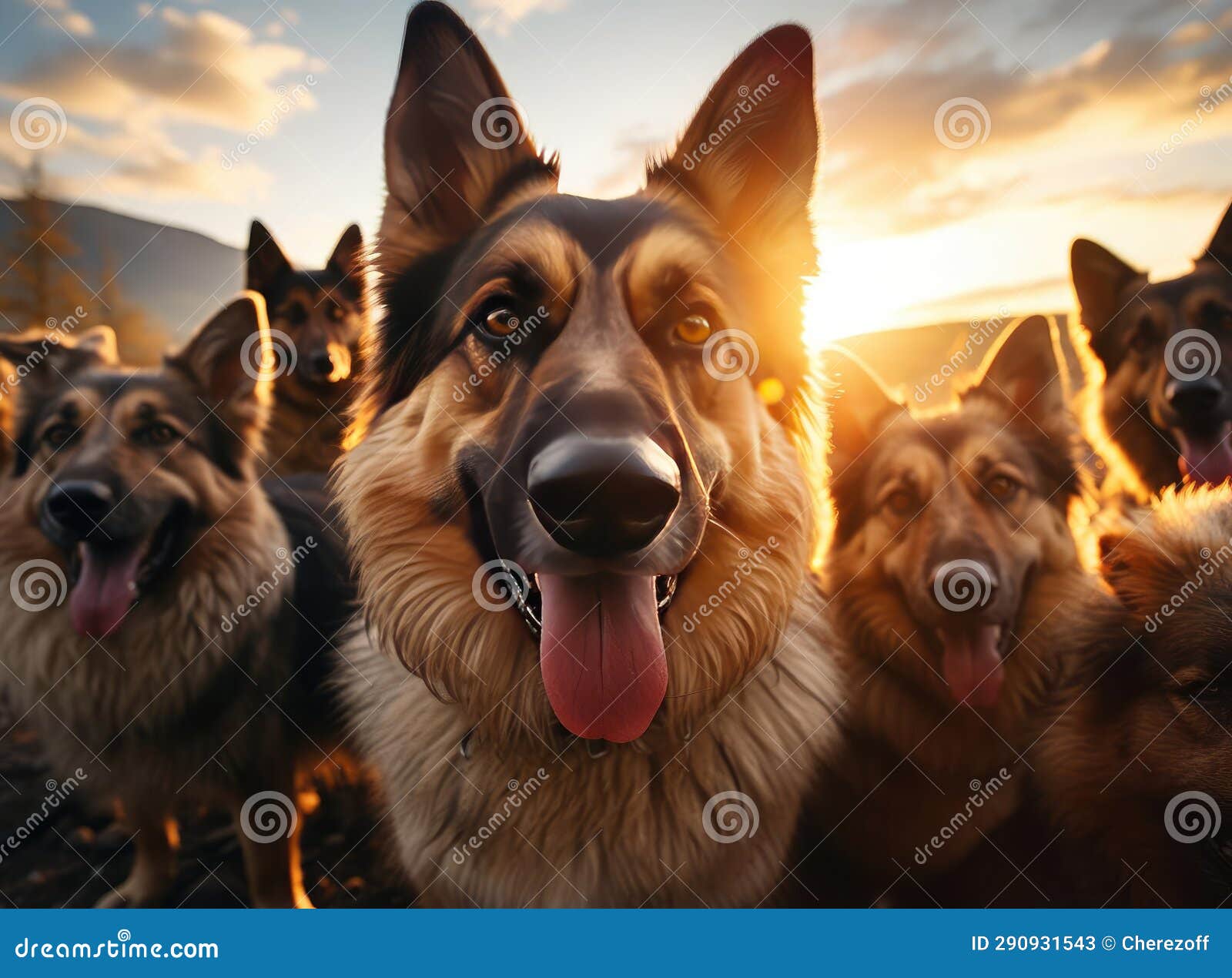 A Group of German Shepherds Stock Image - Image of looking, nature ...
