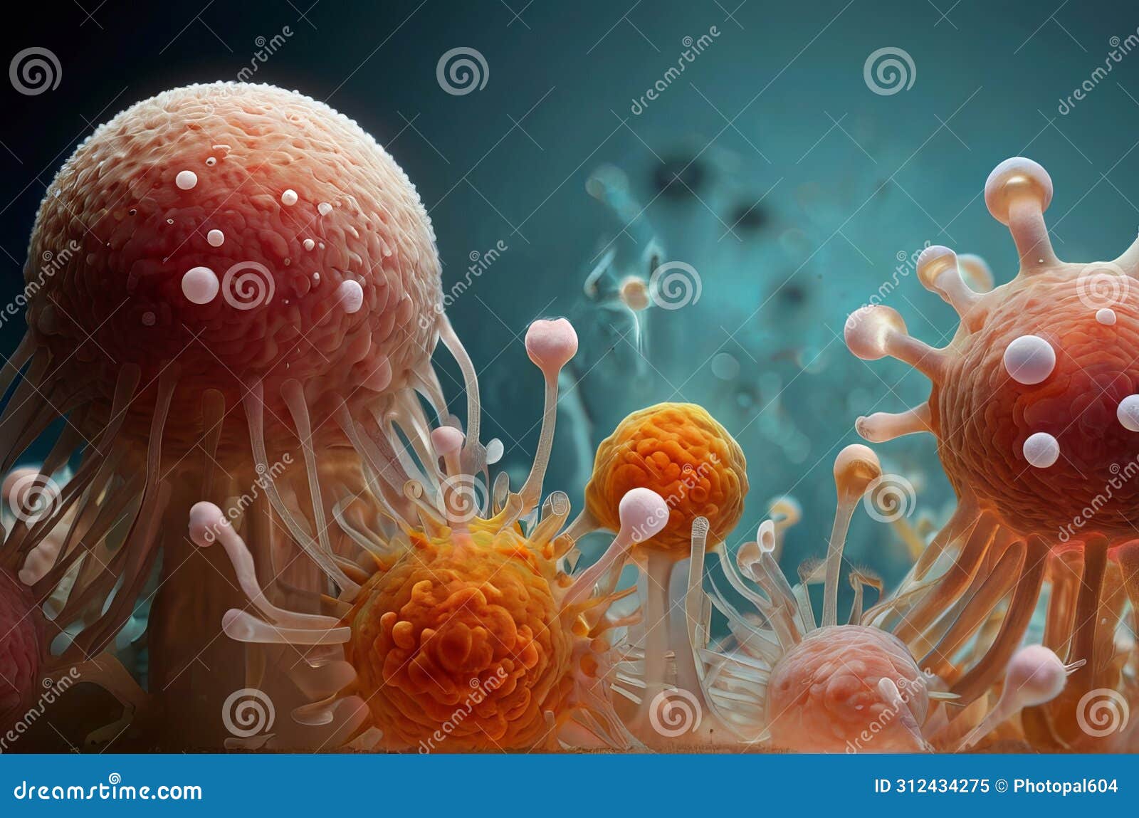 A Group of Germs Sitting on Top of a Table, a Microscopic Photo. Stock ...