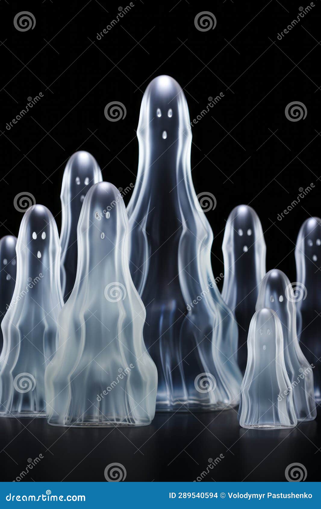 Group of Ghost Like Figures Standing in Row with Black Background ...