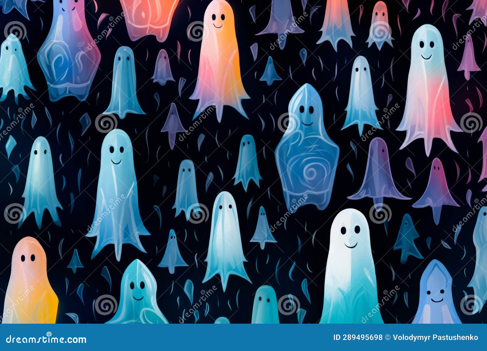Group of Ghost Like Objects with Different Colors and Sizes. Generative ...