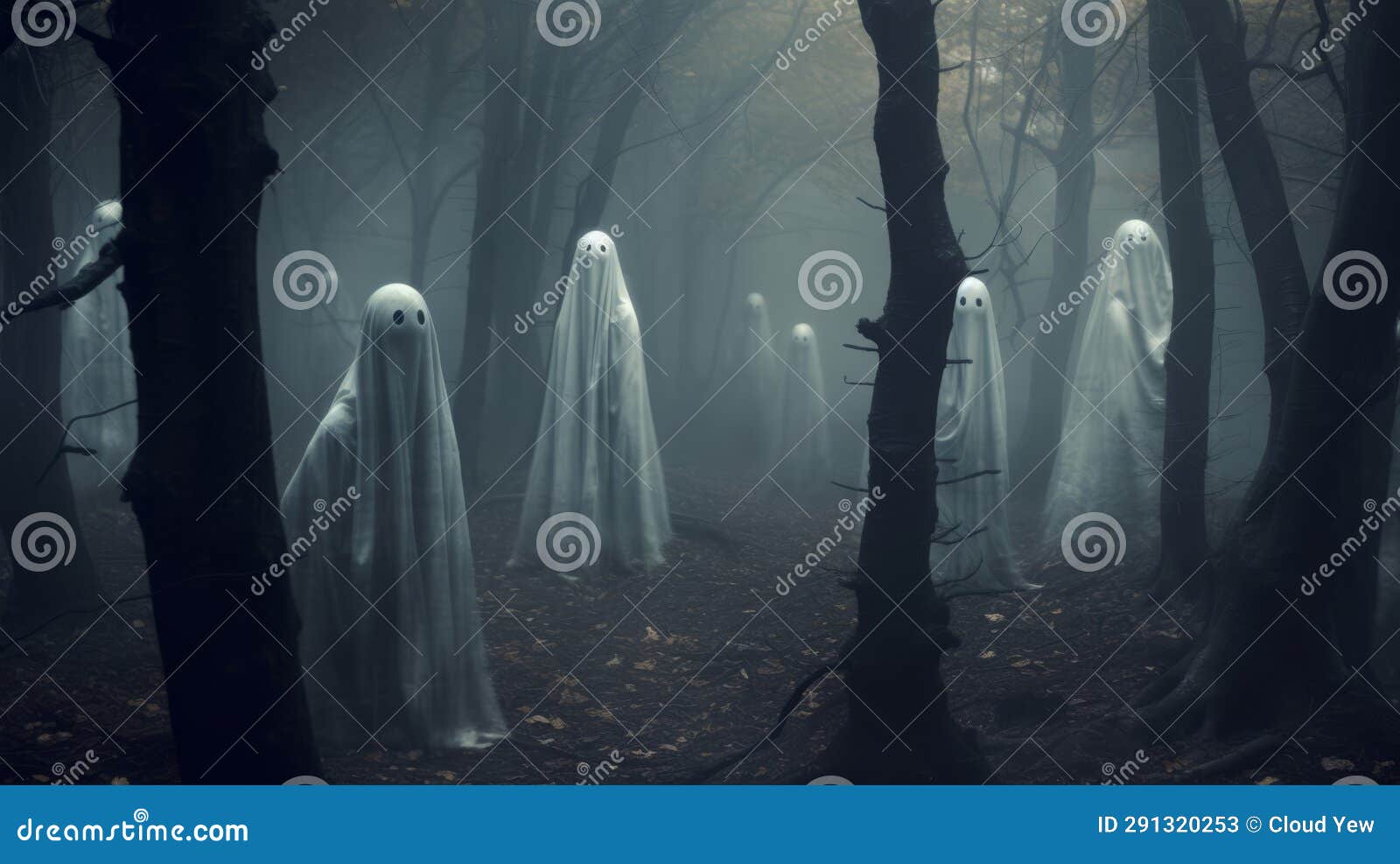 Group of Ghost Standing in the Woods Stock Illustration - Illustration ...