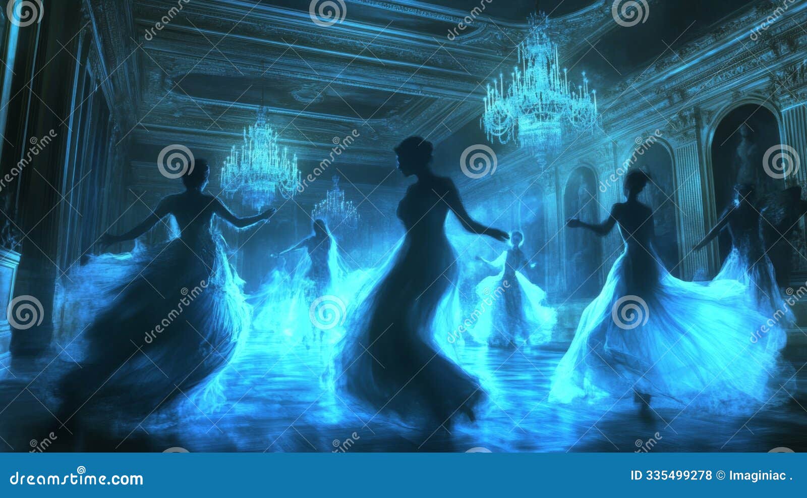 A Group of Ghostly Figures Dancing in a Grand Hall Stock Illustration ...