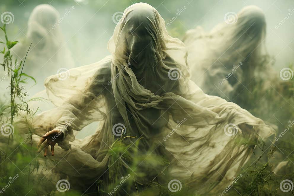 A Group of Ghostly Figures in a Field Stock Illustration - Illustration ...