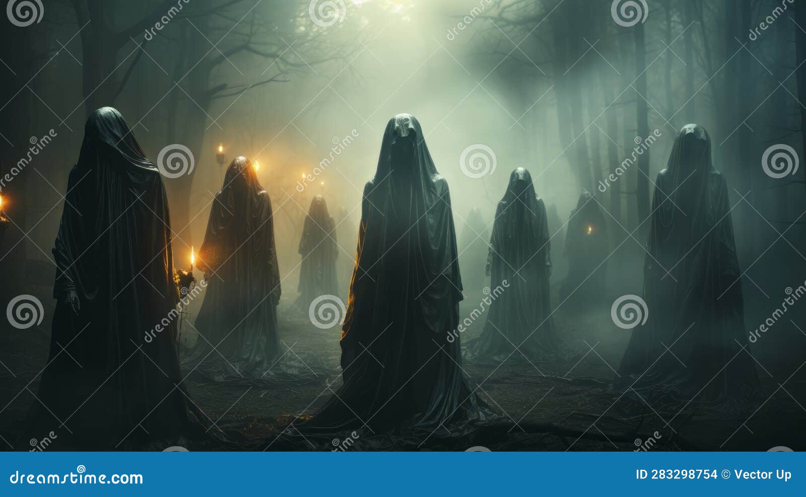 A Group of Ghosts in a Forest. Generative AI. Stock Illustration ...