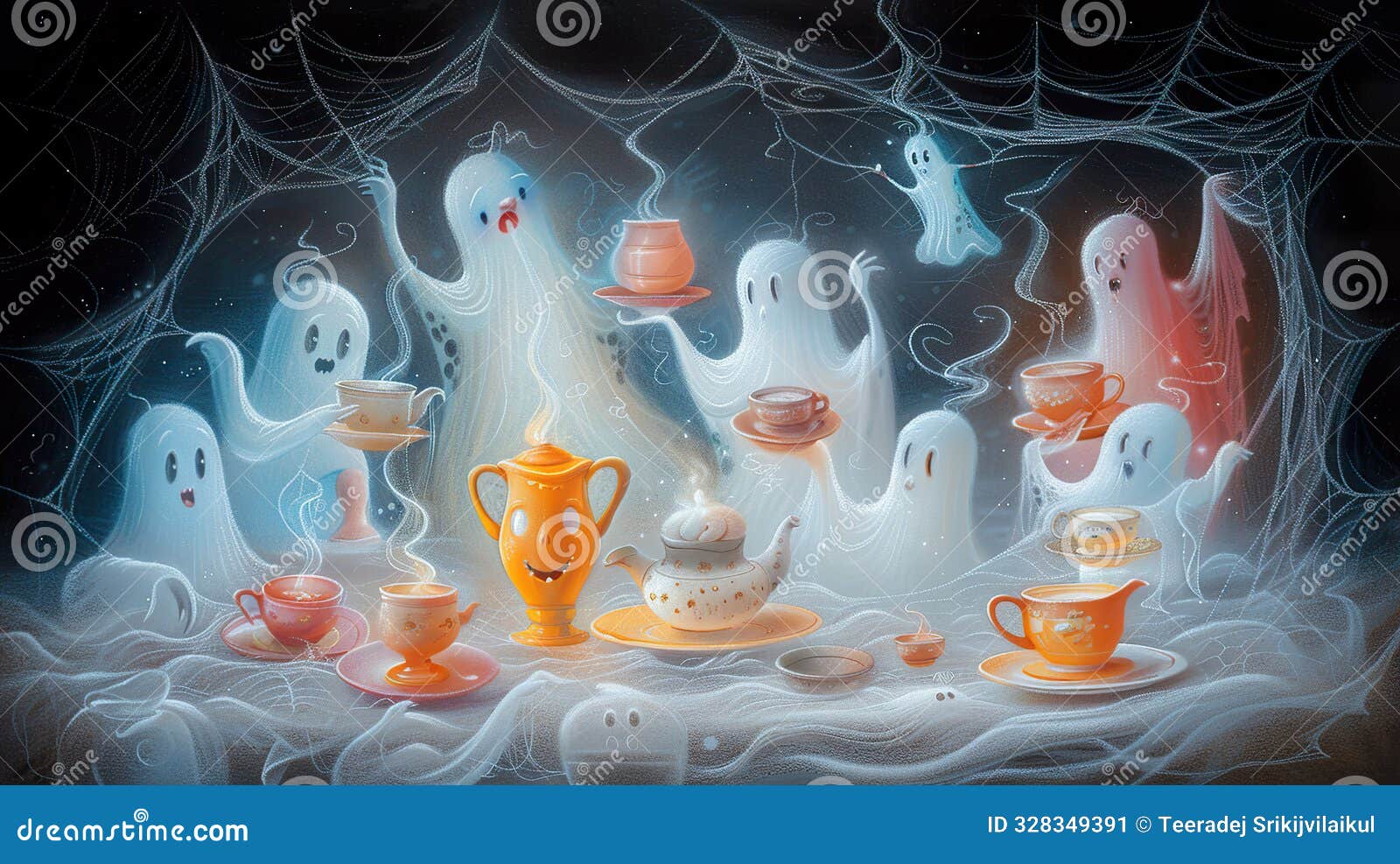A Group of Ghosts Having a Tea Party in a Haunted House Stock ...