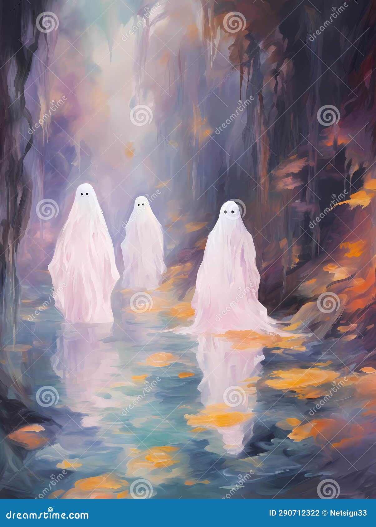 Group of Ghosts in a Stream Stock Illustration - Illustration of ...