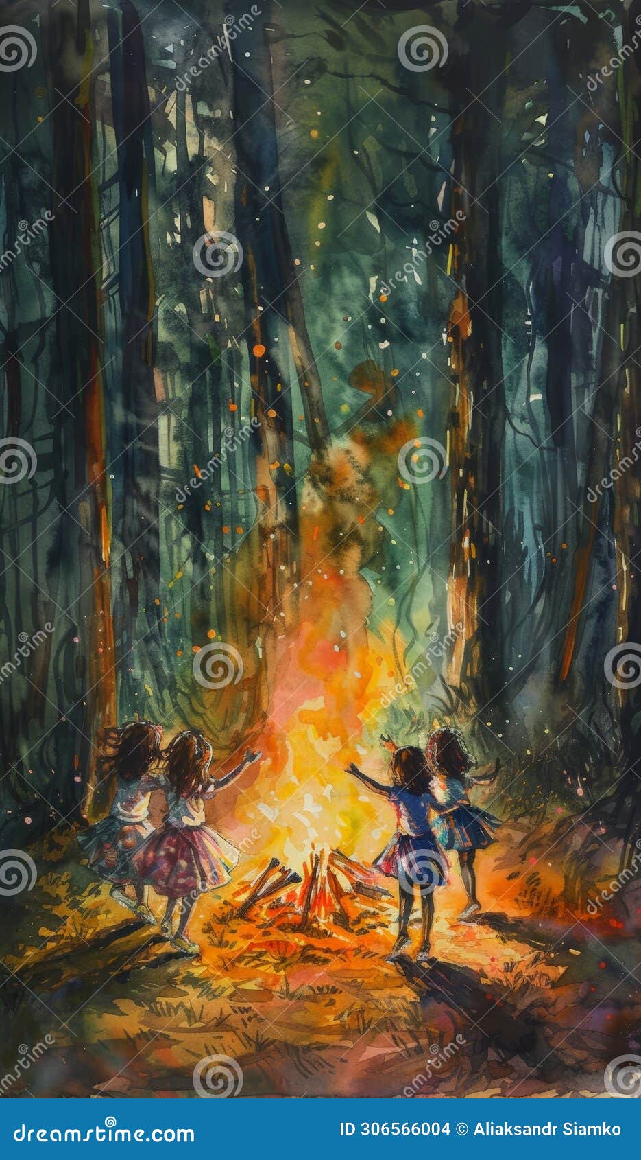 A Group of Girls Dancing Around a Fire Stock Photo - Image of fantasy ...