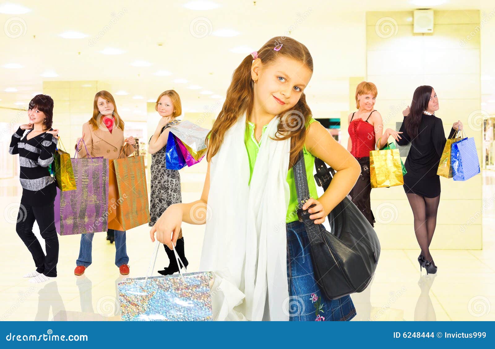 Group of Girls in a Shopping Center Stock Photo - Image of child ...