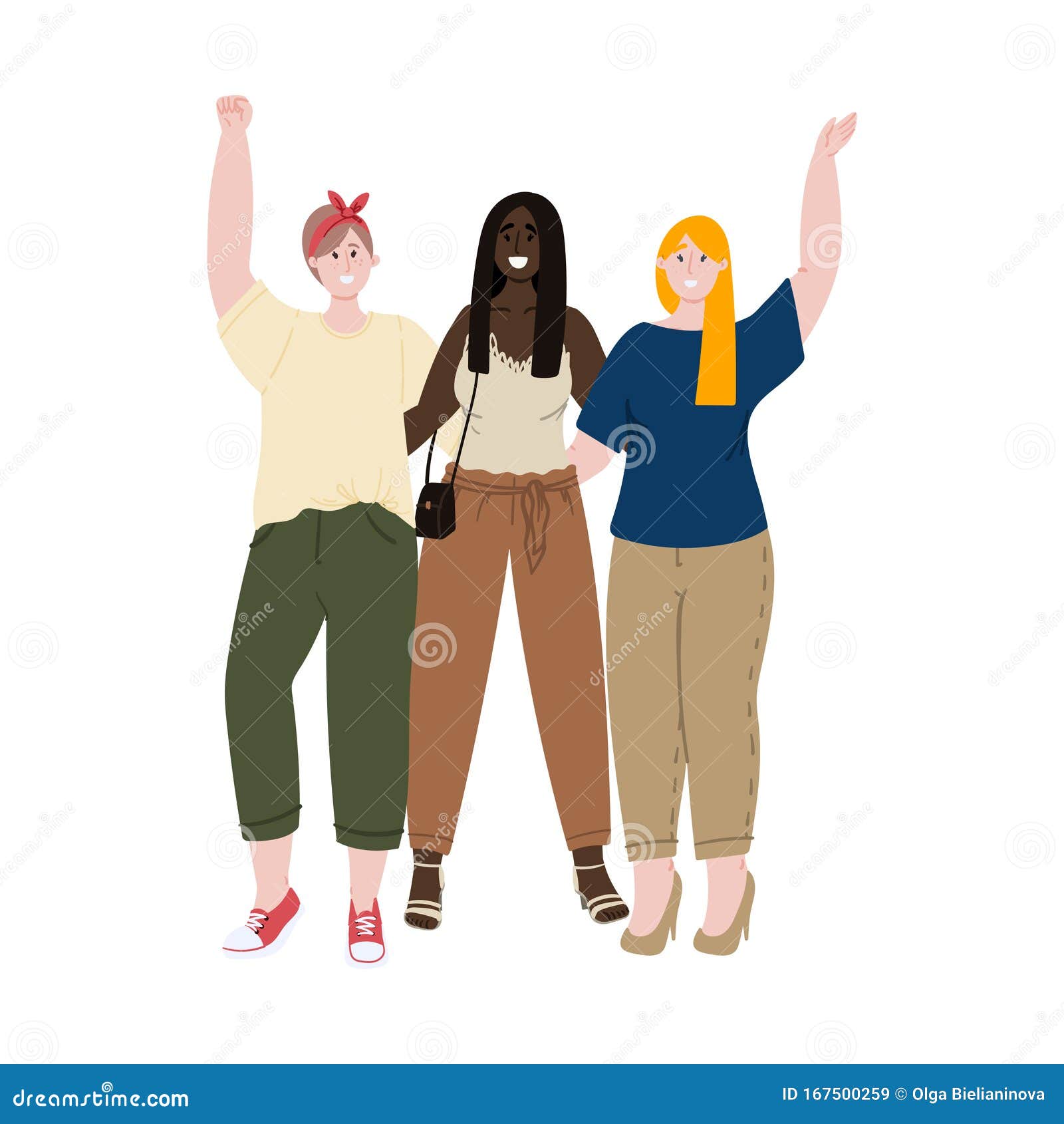Group Of Girls Standing Together Feminist Fist Up Stock Vector