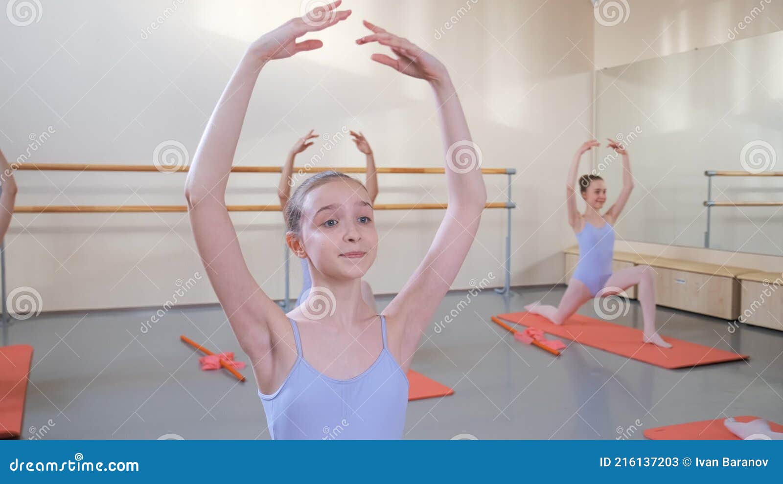 Group of Girls Study in a Ballet School, Practicing Gymnastics ...
