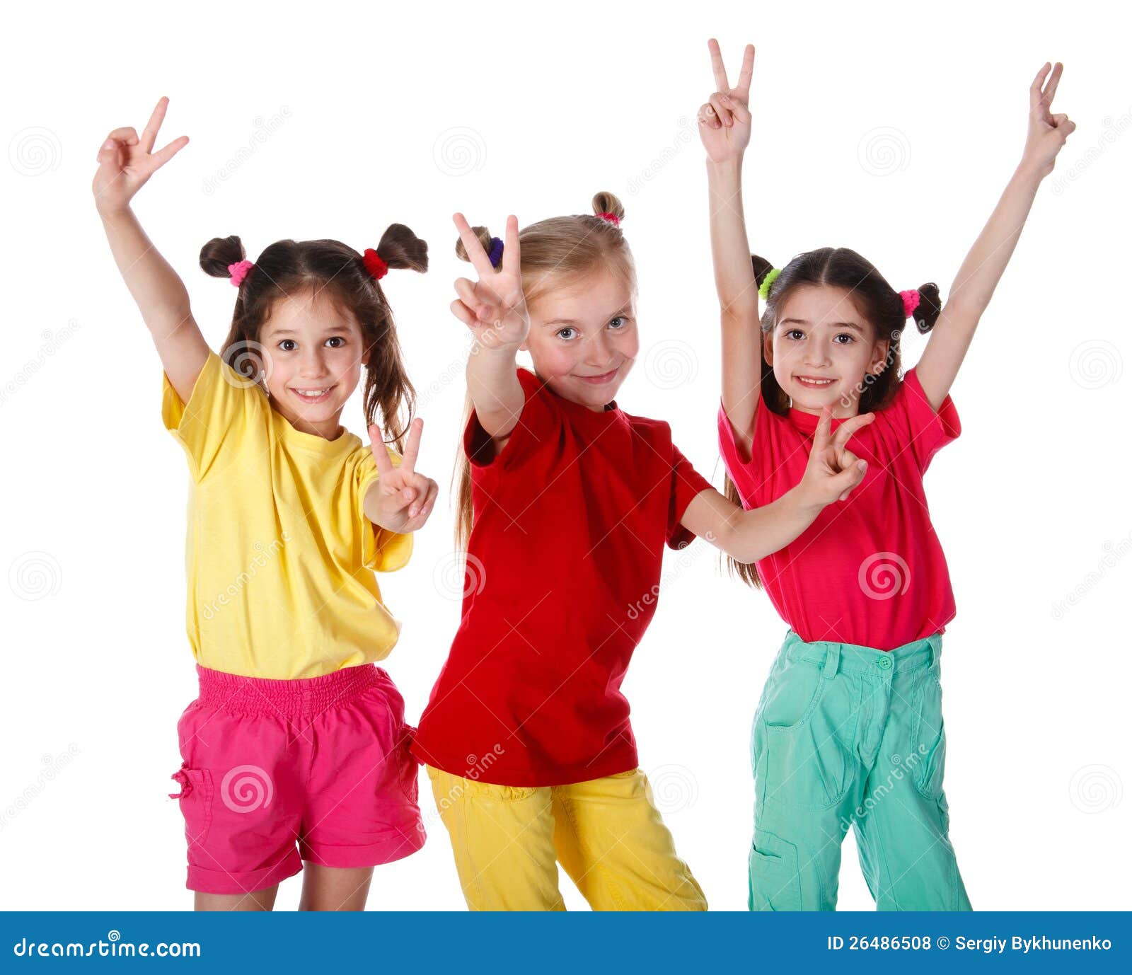Group of Girls with Victory Sign Stock Photo - Image of childhood ...