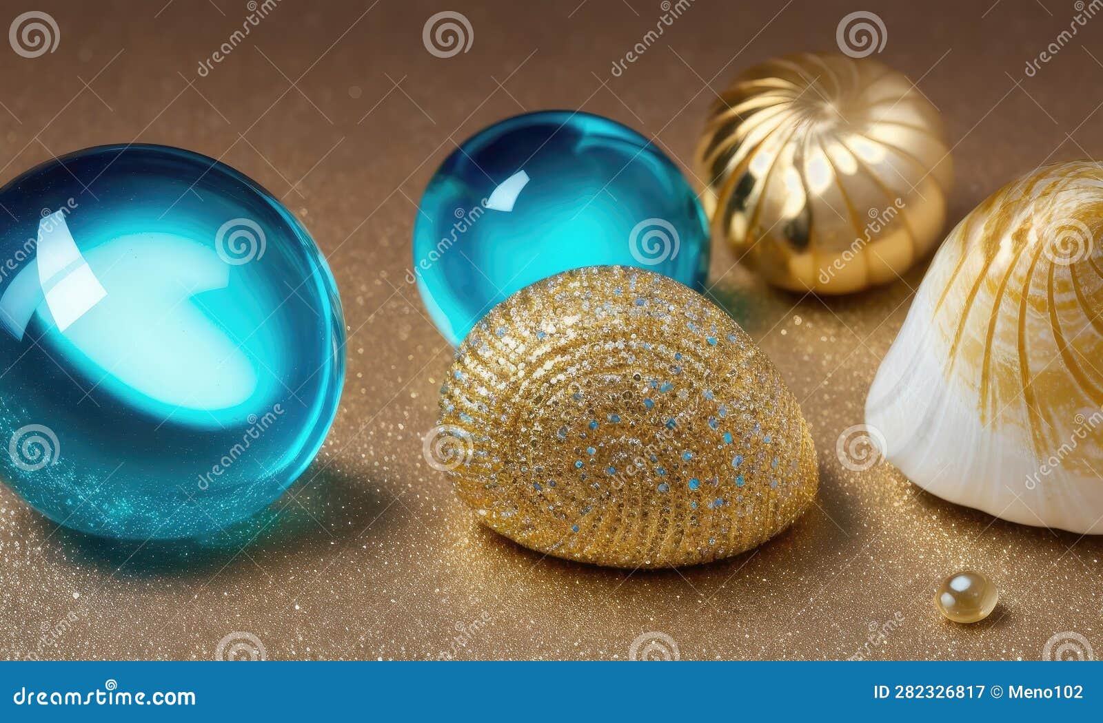 A Group of Glass Balls and Seashells on a Table Stock Illustration ...