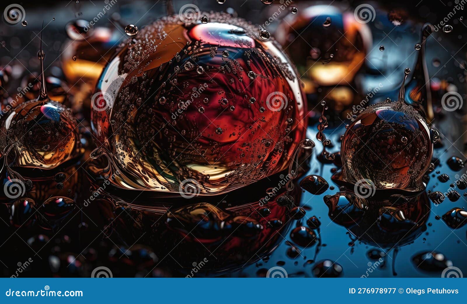 A Group of Glass Balls Sitting on Top of a Puddle of Water Stock ...