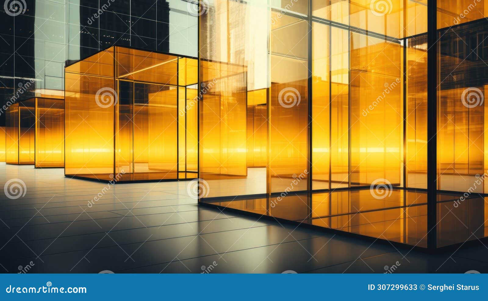 A Group of Glass Boxes with Yellow Lights Inside Them, AI Stock Image ...