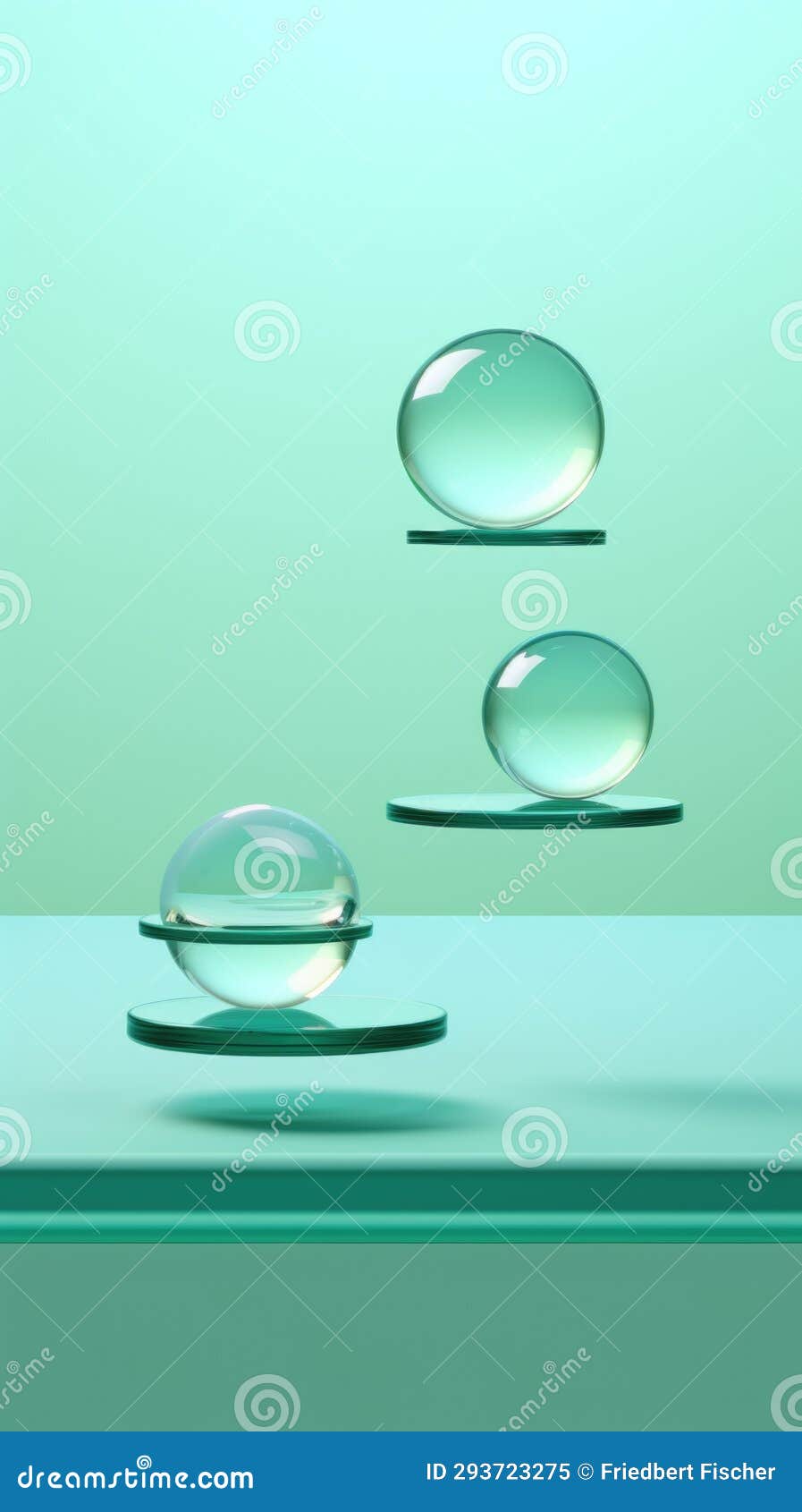 A Group of Glass Spheres Floating on Top of a Table, Surreal Glass ...