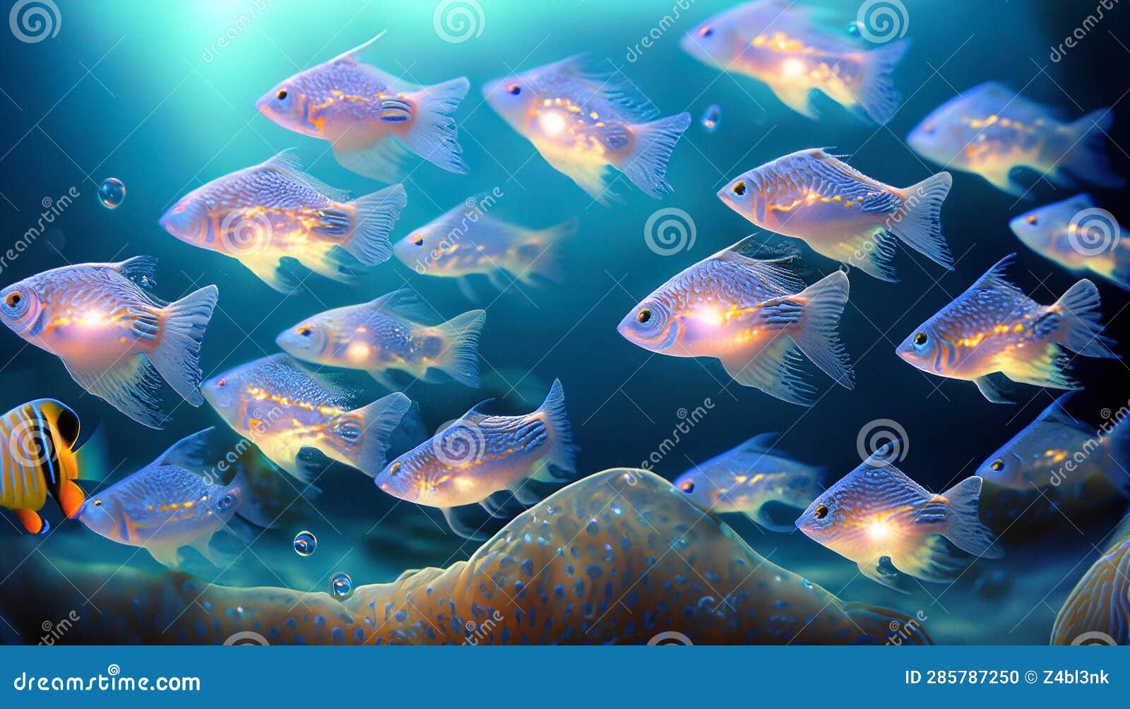 A Group of Glowing and Beautiful Fish Stock Illustration - Illustration ...