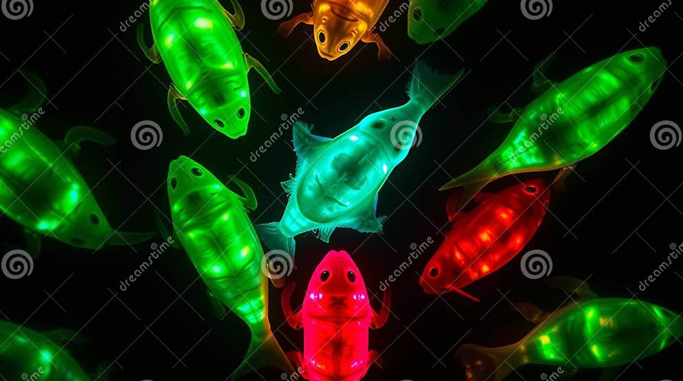 A Group of Glowing Fish in the Dark Generated Stock Illustration ...