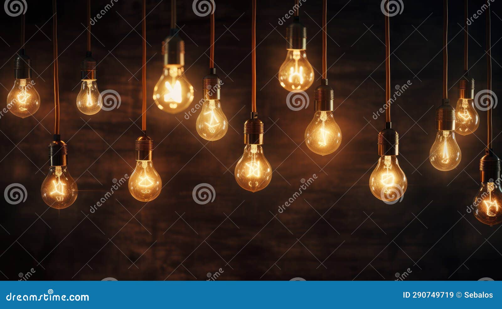 A Group of Glowing Light Bulbs Hanging Against a Dark, Blurred ...