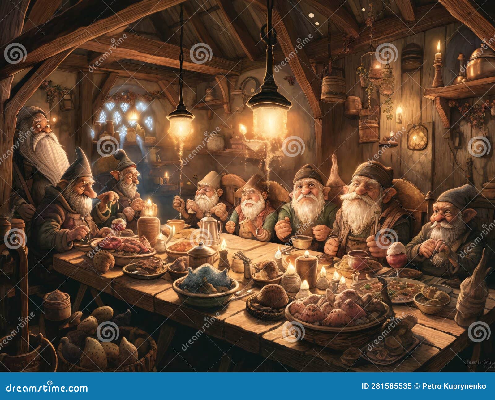 A Group Of Gnomes Seated At A Large Table In The Style Of The Lord Of ...