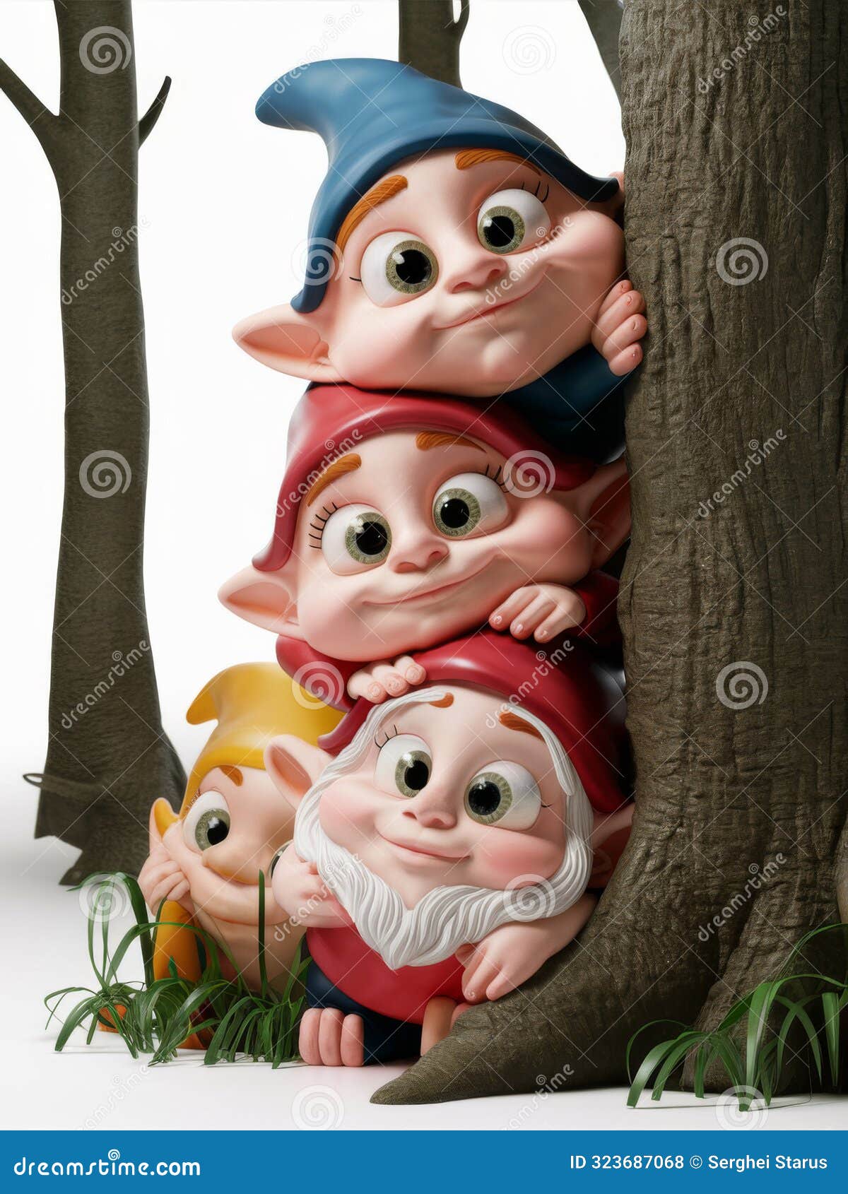 A Group of Gnomes are Standing Next To Each Other on a Tree, AI Stock ...