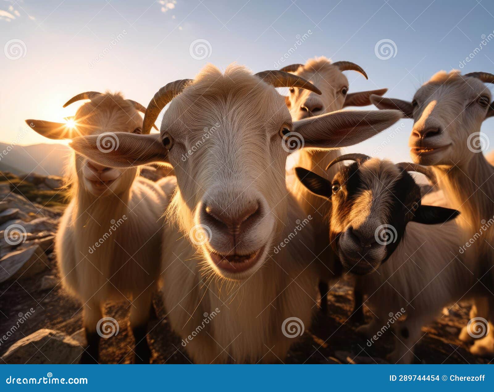 A group of goats stock photo. Image of baby, pasture - 289744454
