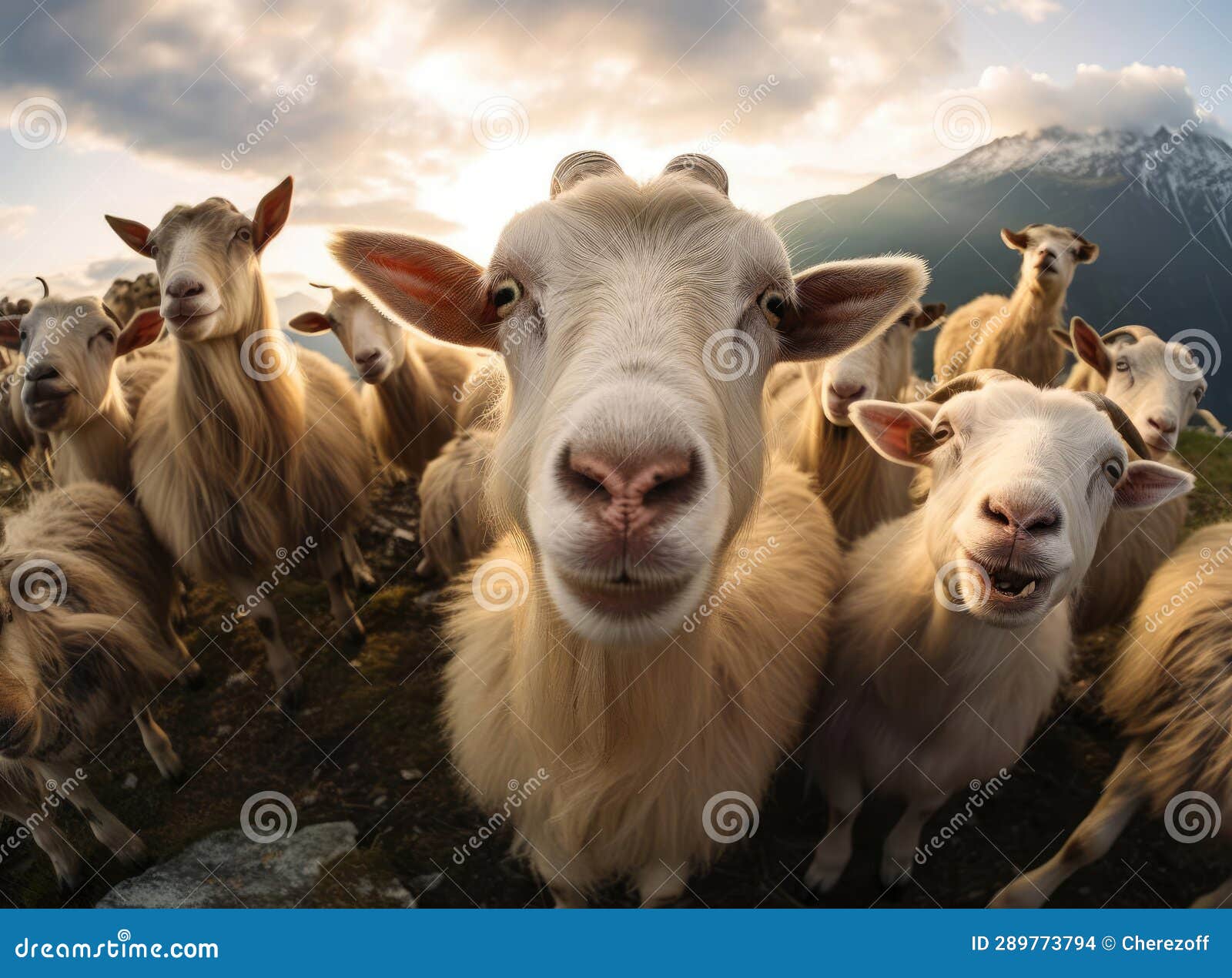 A group of goats stock photo. Image of village, field - 289773794