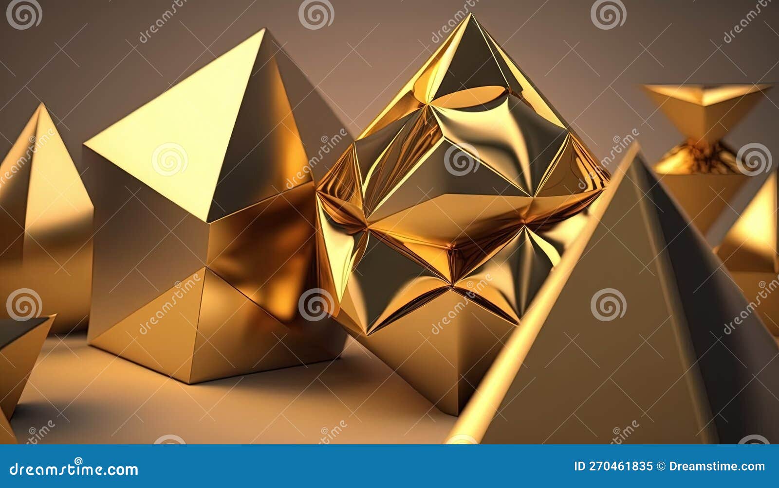 A Group of Gold Pyramids and Pyramids on a Gray Background. Generative ...