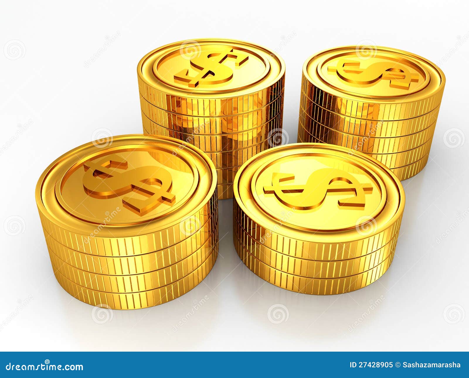 Group of Gold Usa Dollar Coins Stacks on White Stock Illustration ...