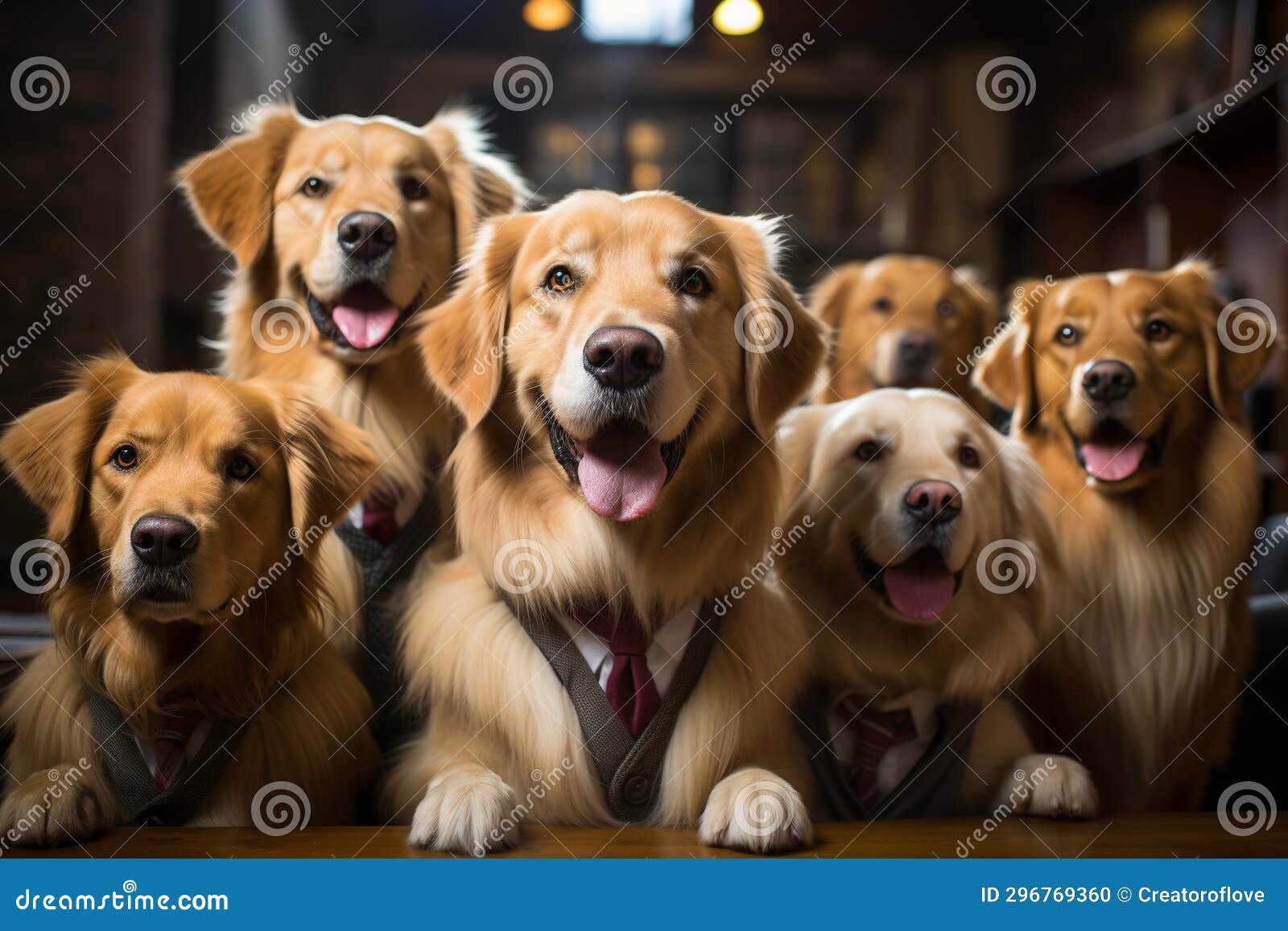 Group of Golden Retriever Dogs As a Student in School Stock ...