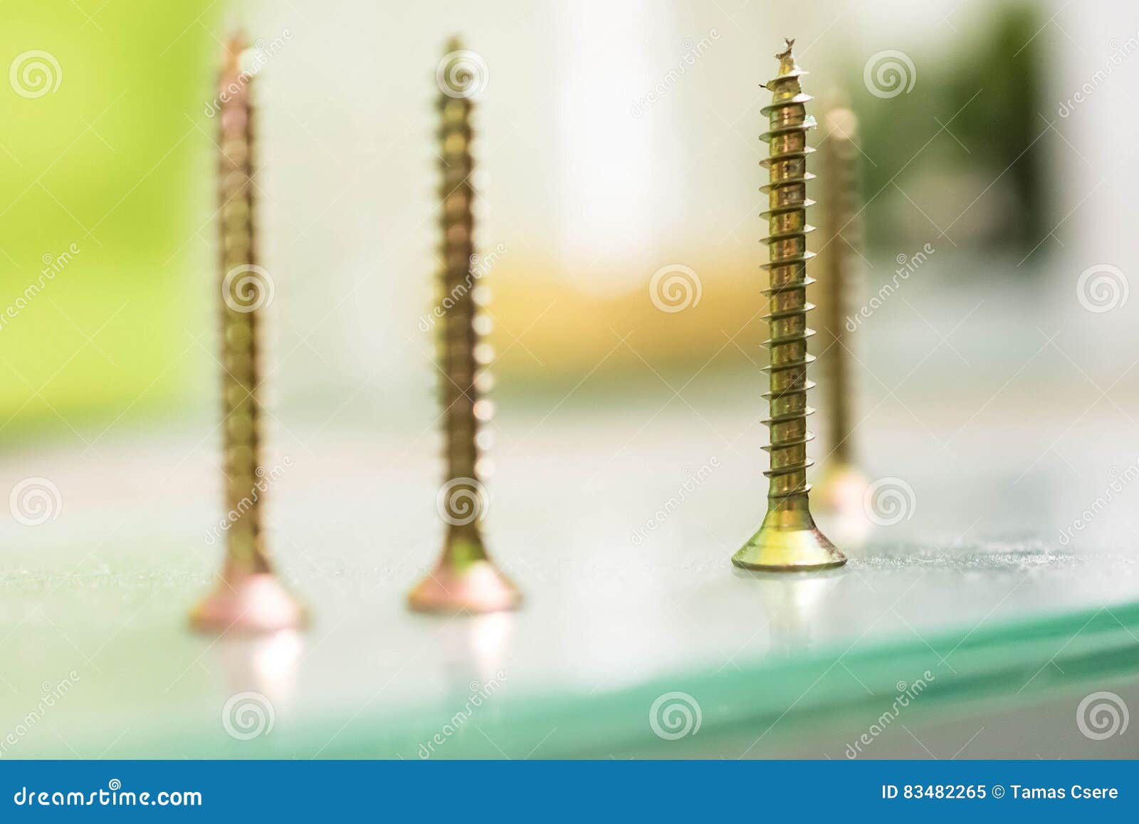 Group of Golden Screws Standing on Table Stock Image - Image of heap ...