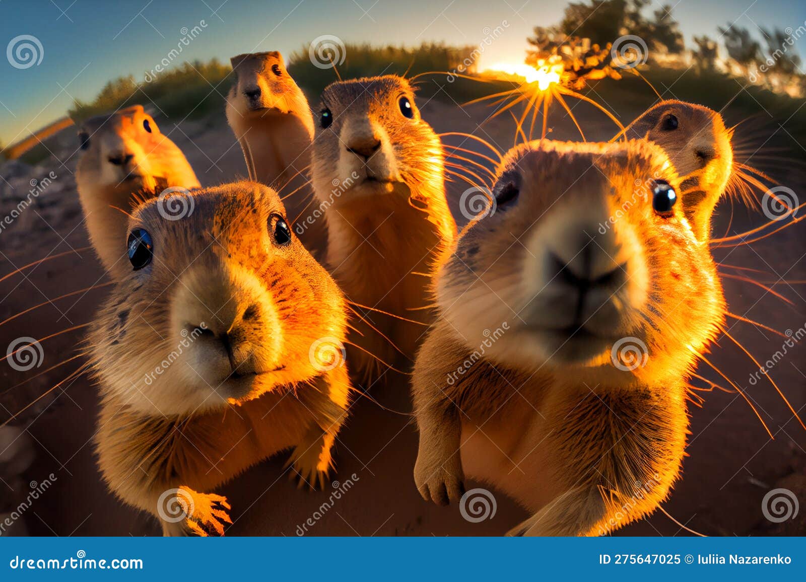 A Group of Gophers Look at the Camera and Take a Selfie in Nature. AI ...