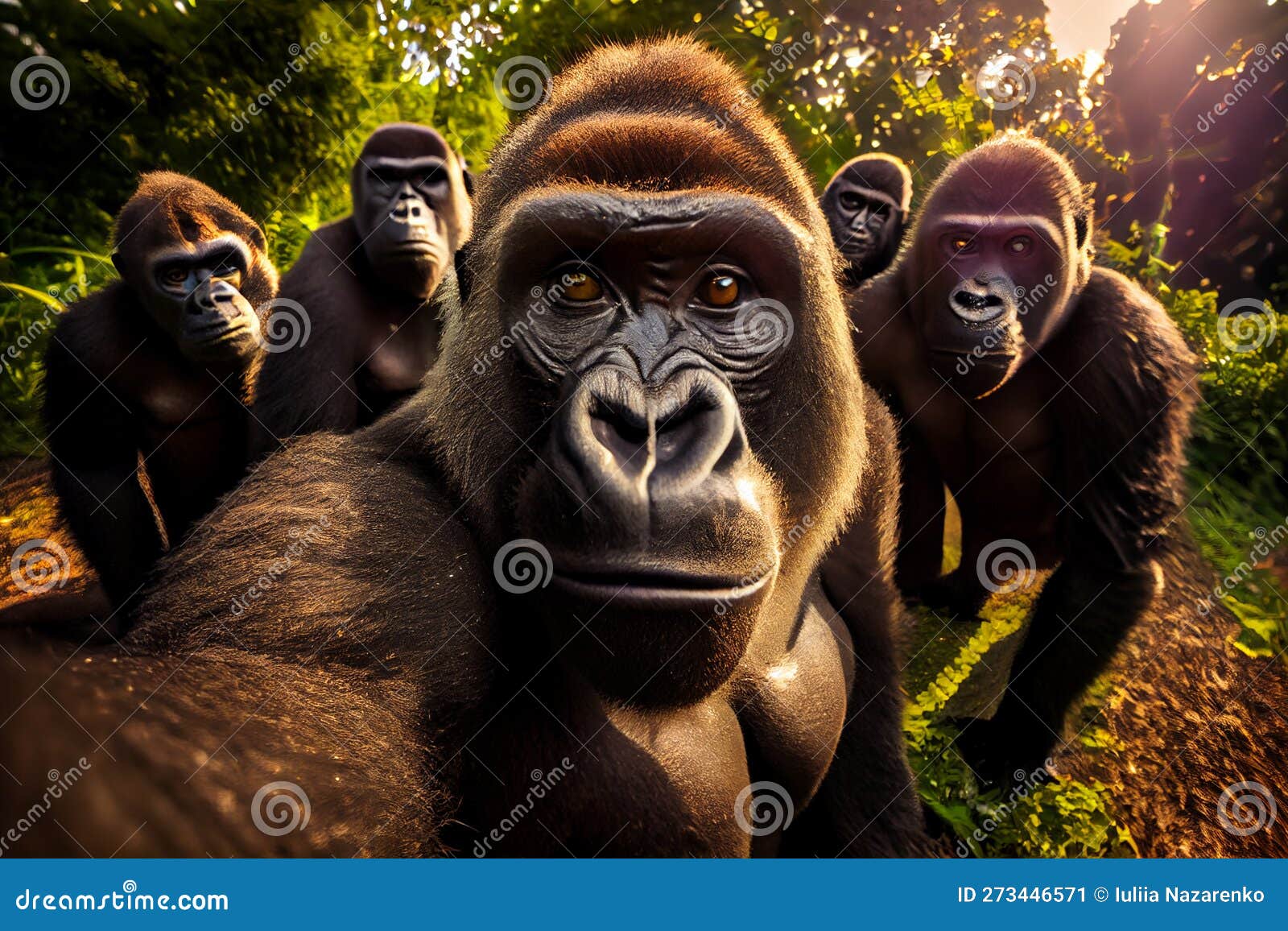 A Group of Gorillas Taking a Selfie. AI Generated Stock Illustration - Illustration of wildlife ...
