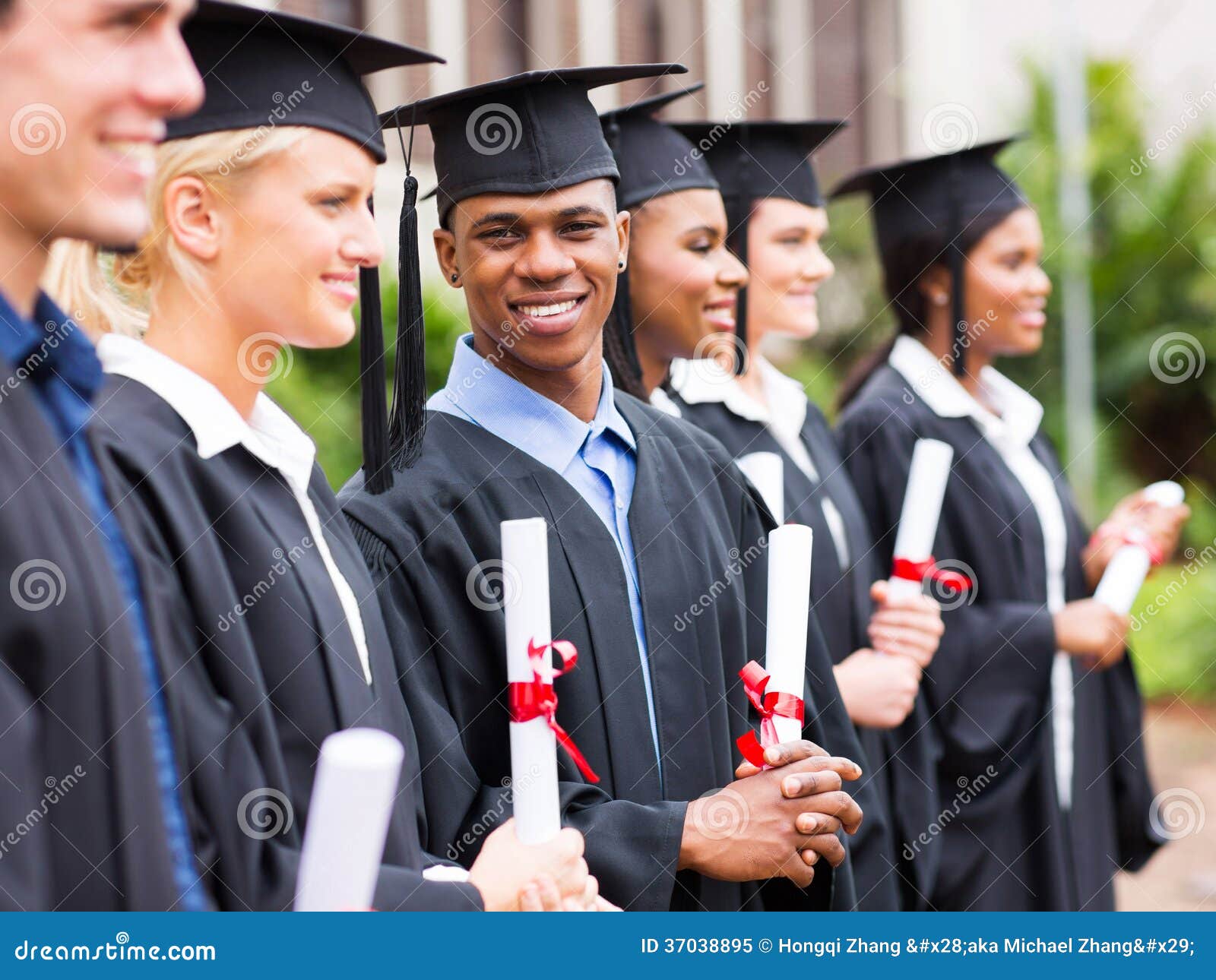 Group of Graduates in Library Stock Image - Image of caucasian, african ...